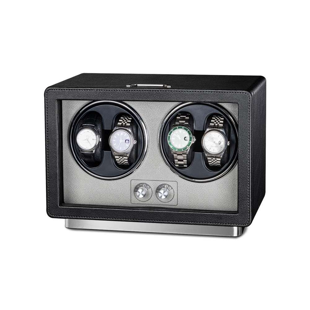 Black Leather 4 Watch Winder & Storage Case | Automatic | Roroos UK