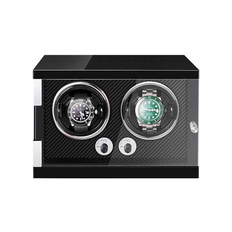 Vertical Wooden Double Watch Winder All Black | 2 Watch Winder with LED ...