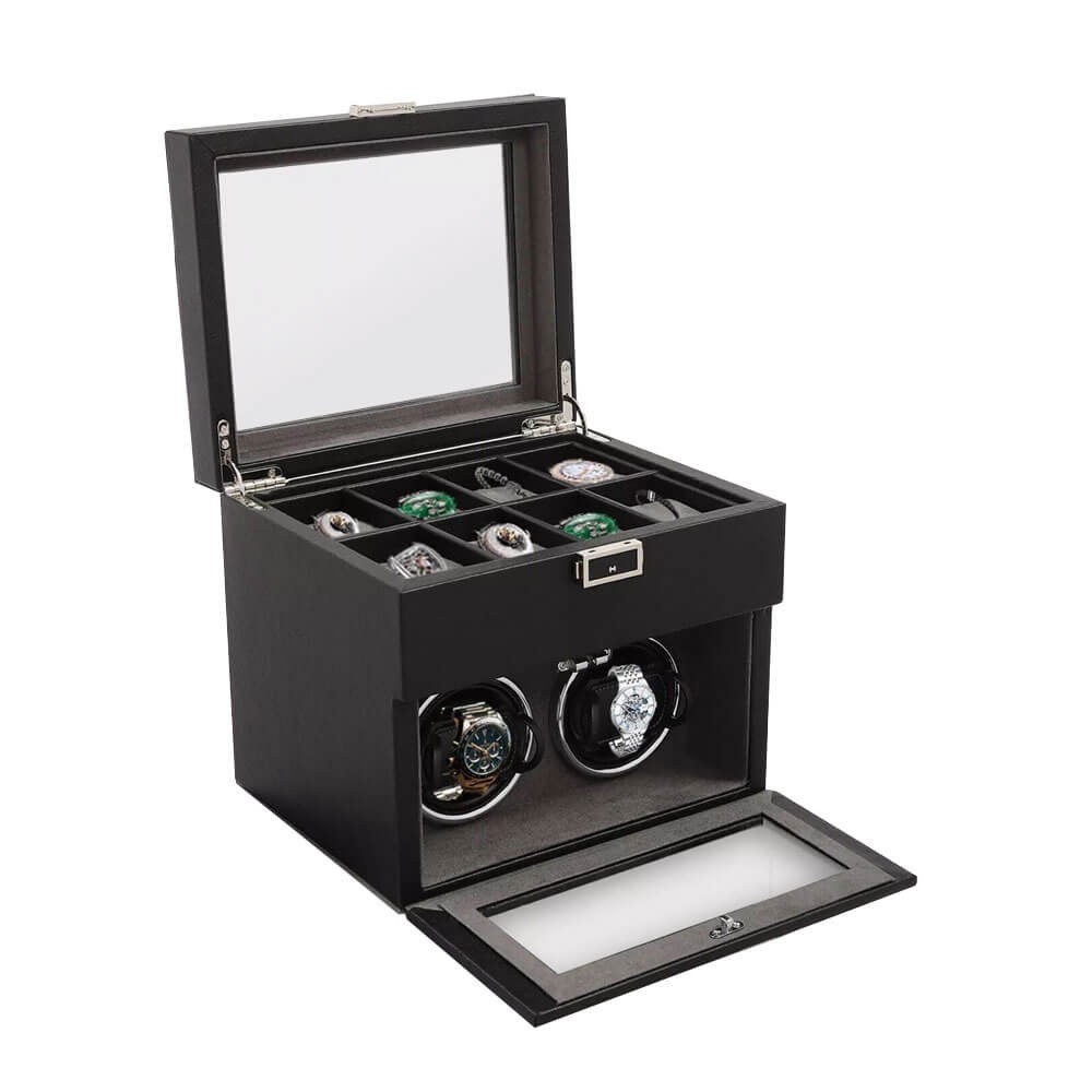 Handcrafted Double Watch Winder with 8 Storage Slots for Watches & Jewelry
