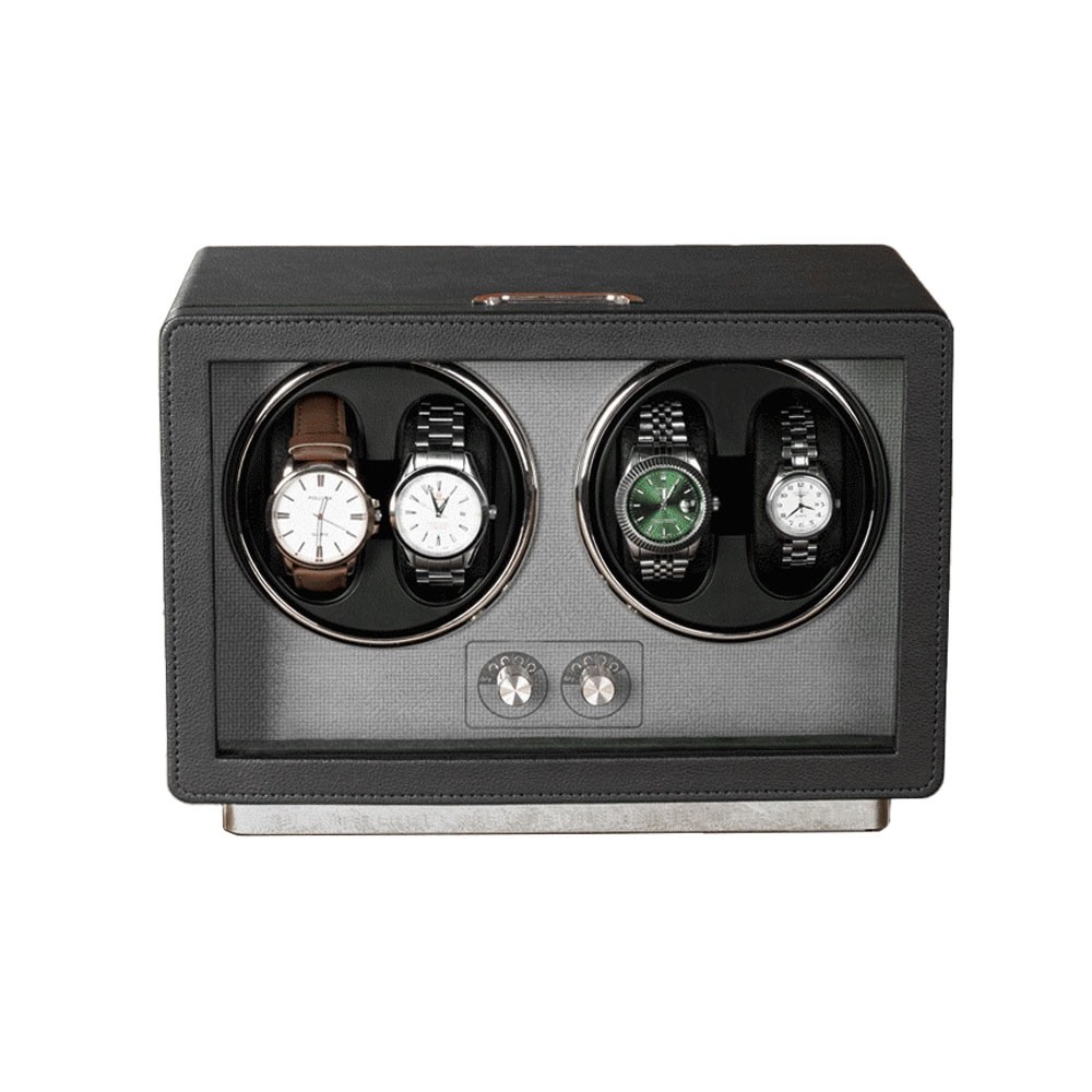 Black Leather 4 Watch Winder & Storage Case | Automatic | Roroos UK