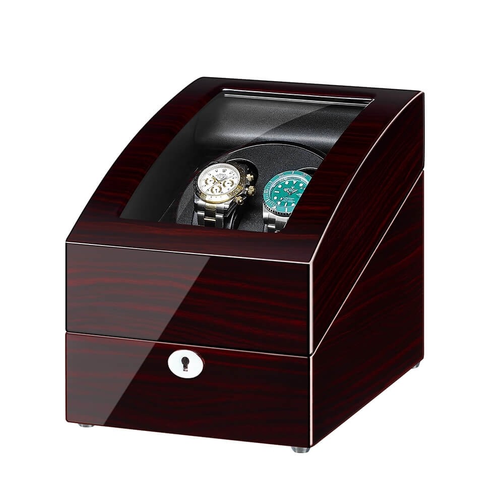 Best Double Watch Winder Box with 3 Compartments for Rolex in Ebony
