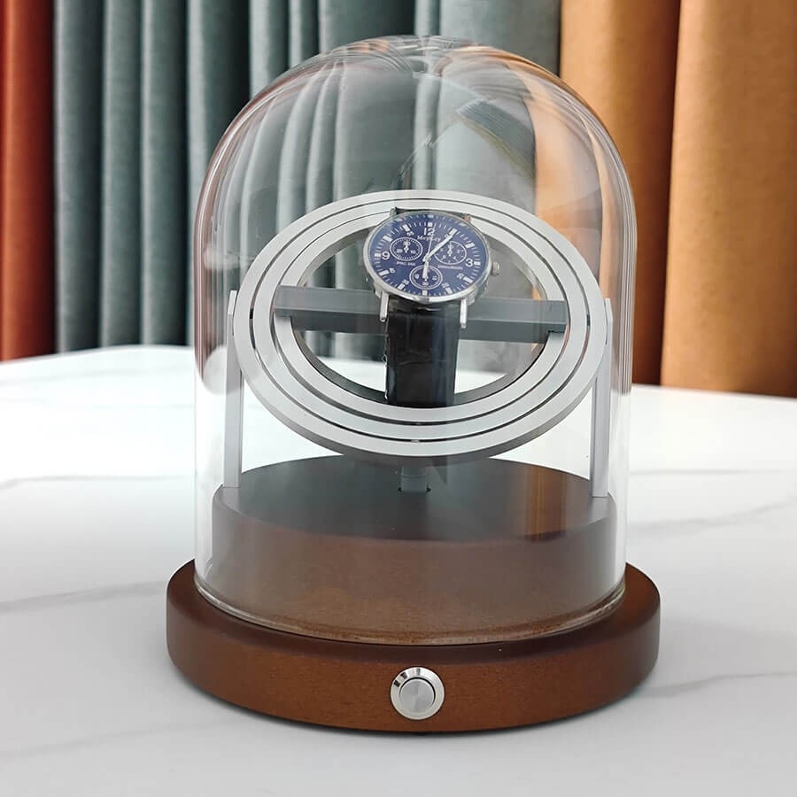Sleek Silver: Solid Wood Base Gyroscope Watch Winder for Precision ...