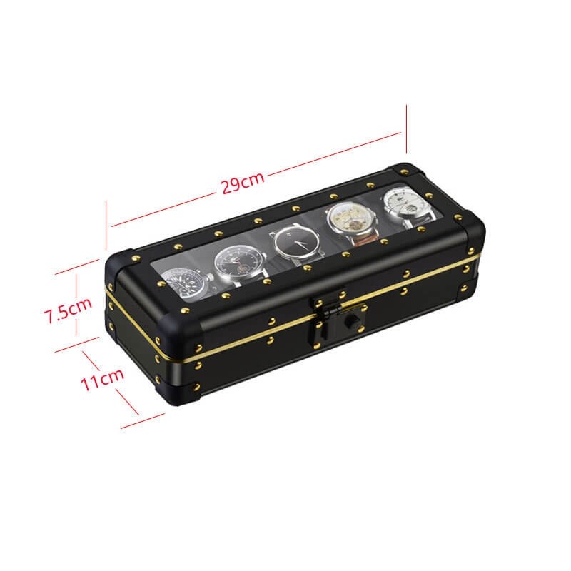 Quality & Stylish Alloy 5 Slots Watch Box with Glass Window